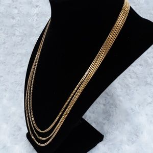 Vintage | Jewelry | Vintage Triple Strand Gold Tone Chain Necklace ...